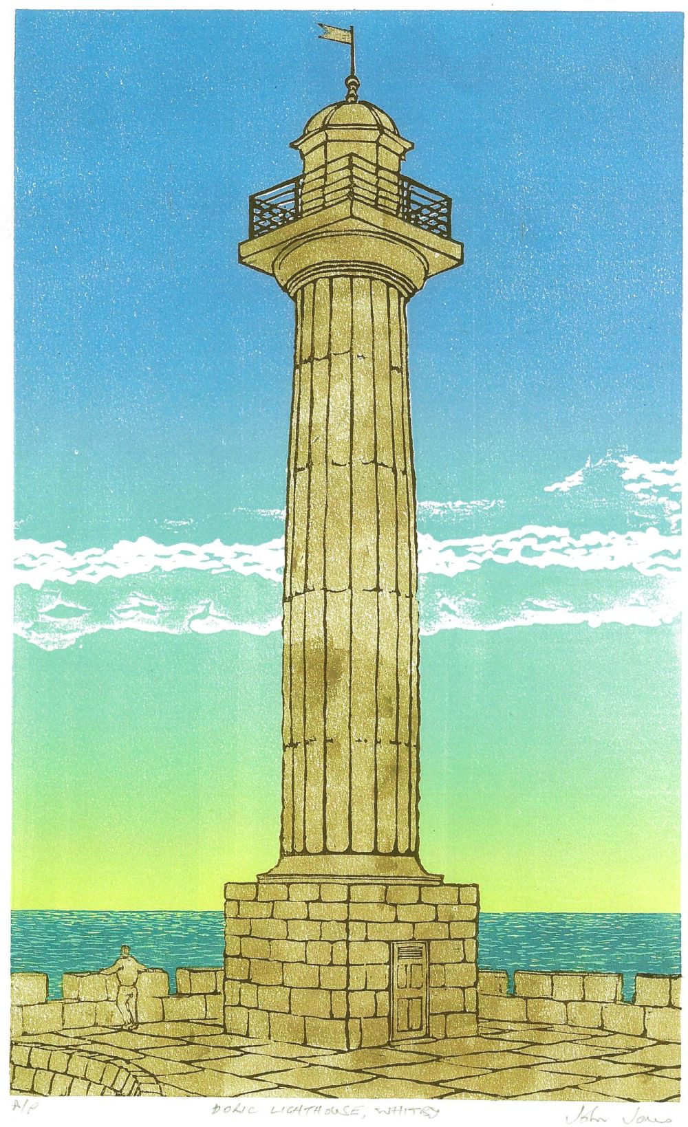 Doric Lighthouse, Whitby – John Jones: reduction linoprints